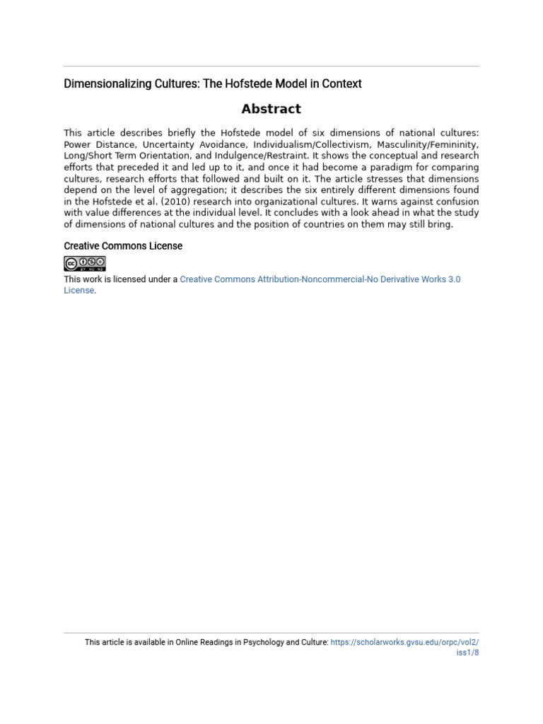 Hofstede 2011 Dimensionalizing Cultures the Hofst | PDF | Factor ...
