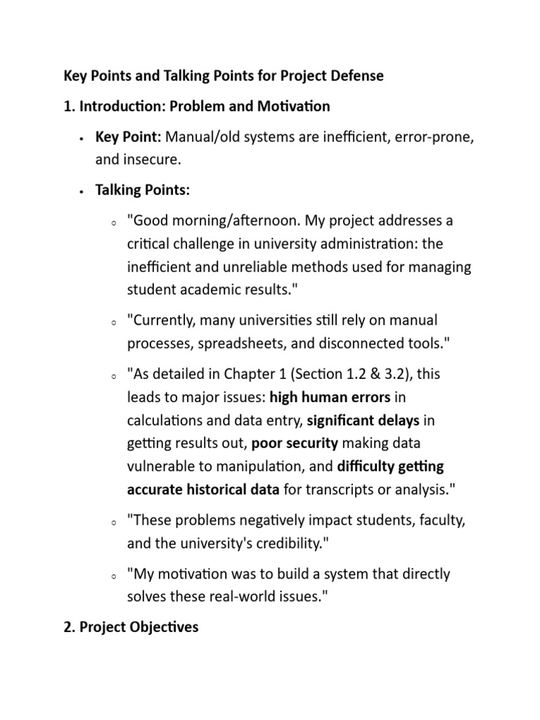 Key Points and Talking Points for Project Defense | PDF | Databases ...