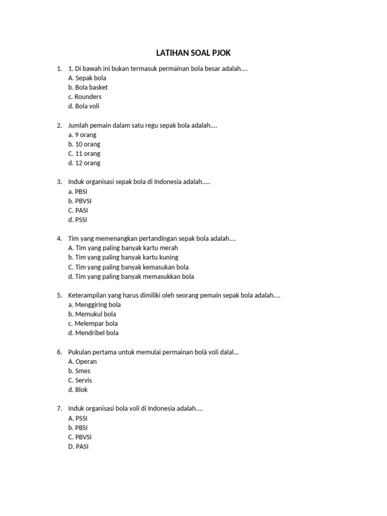 Soal Latihan PJOK: Permainan dan Atletik | PDF
