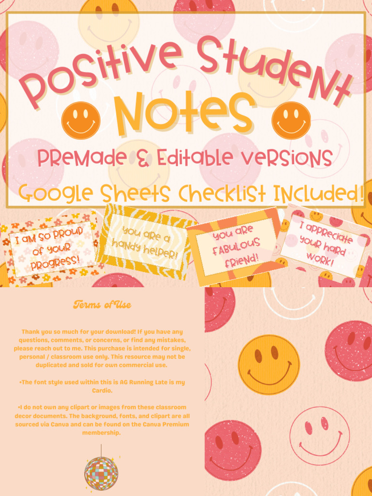 Editable Positive Student Notes Template | PDF
