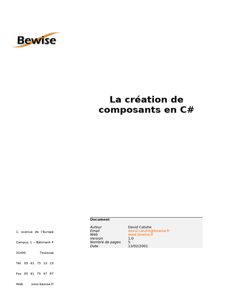 Création d'un composant en C# | PDF | C# (Langage de programmation ...