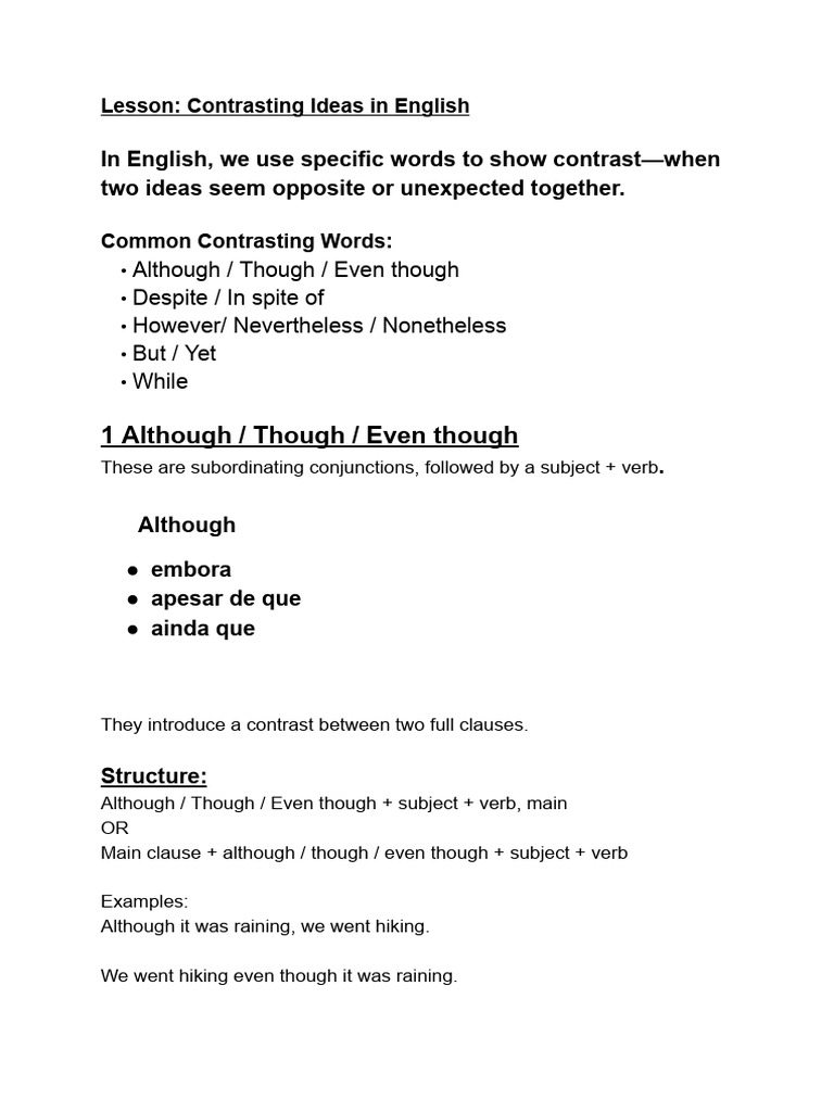 Contrasting . English Lesson | PDF | Subject (Grammar) | Verb