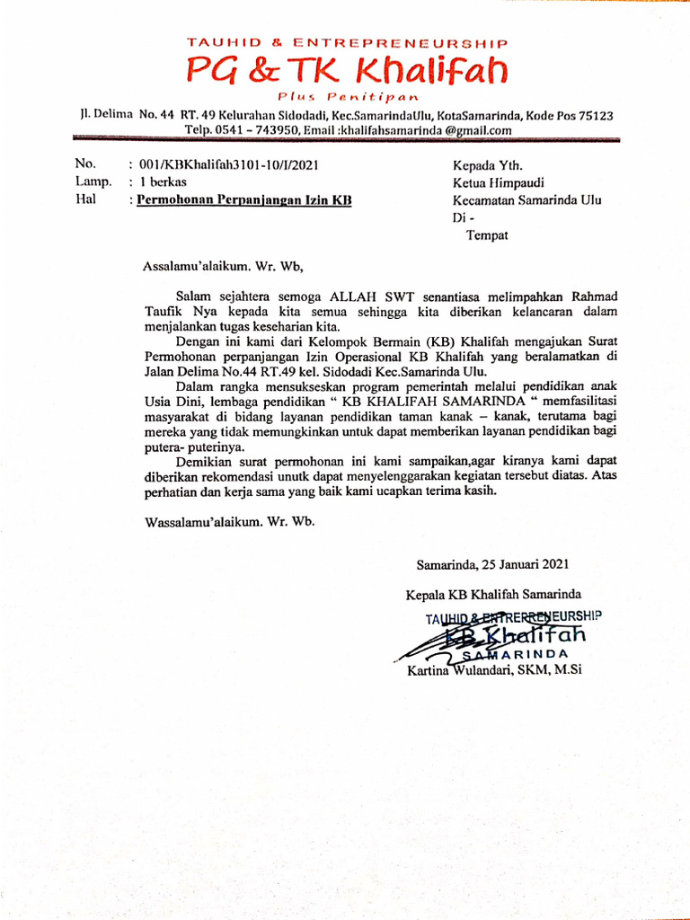 Surat Permohonan Perpanjangan Ijin Kb | PDF
