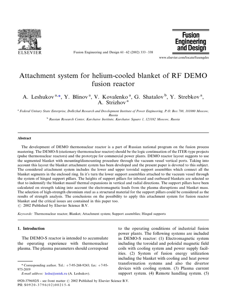 Attachment System for Helium-cooled Blanket of RF DEMO | PDF | Fusion ...