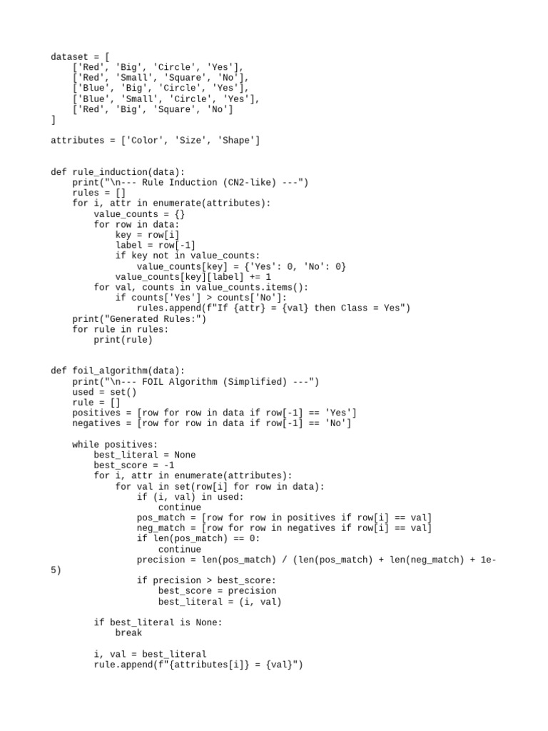 Rule Induction and FOIL Algorithm Guide | PDF