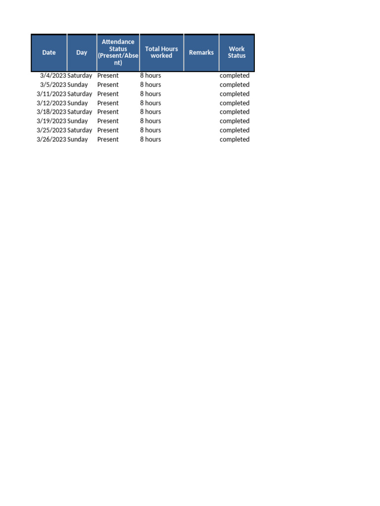 March 2023 Attendance Record | PDF