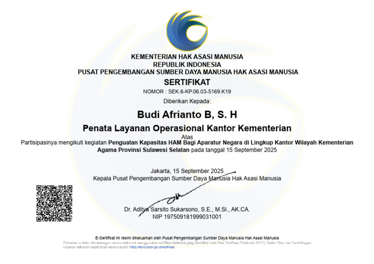 Sertifikat Budi Afrianto B, S. H | PDF