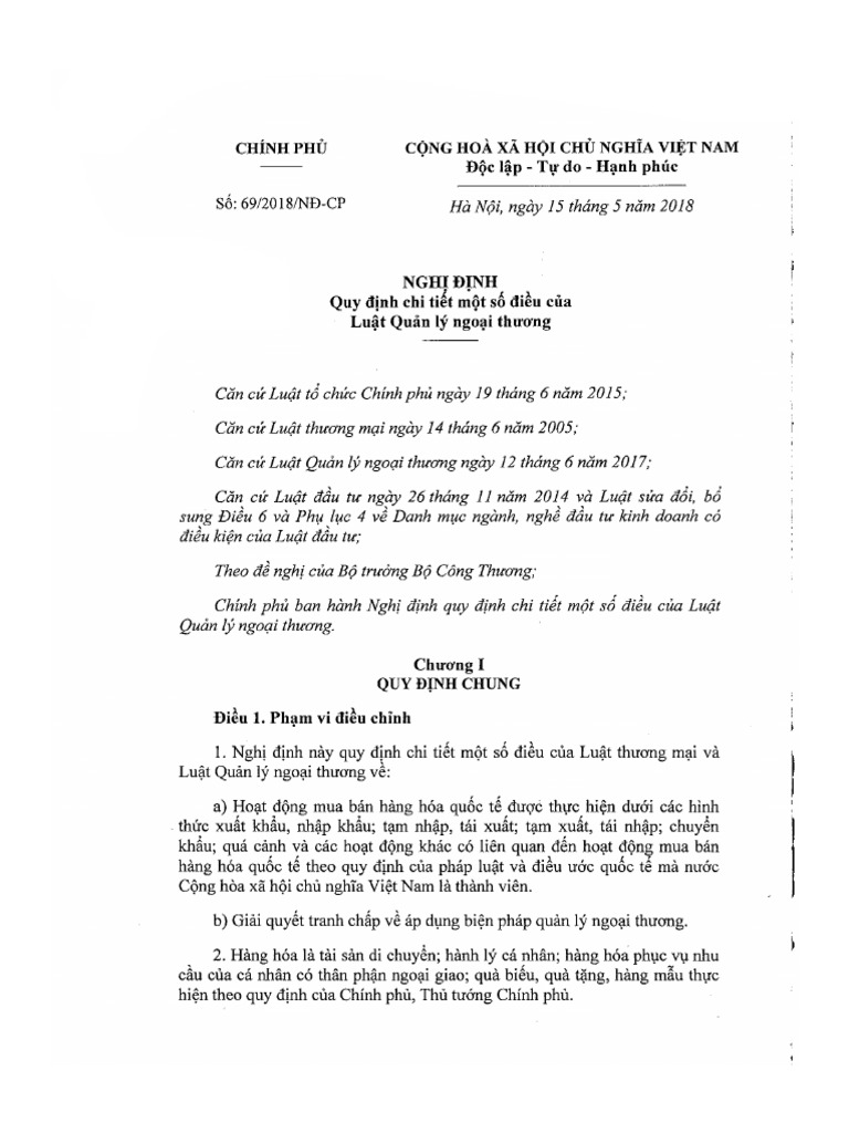 Nghi Dinh 69-Quy Dinh Chi Tiet Cua Luat Quan Ly Ngoai Thuong | PDF
