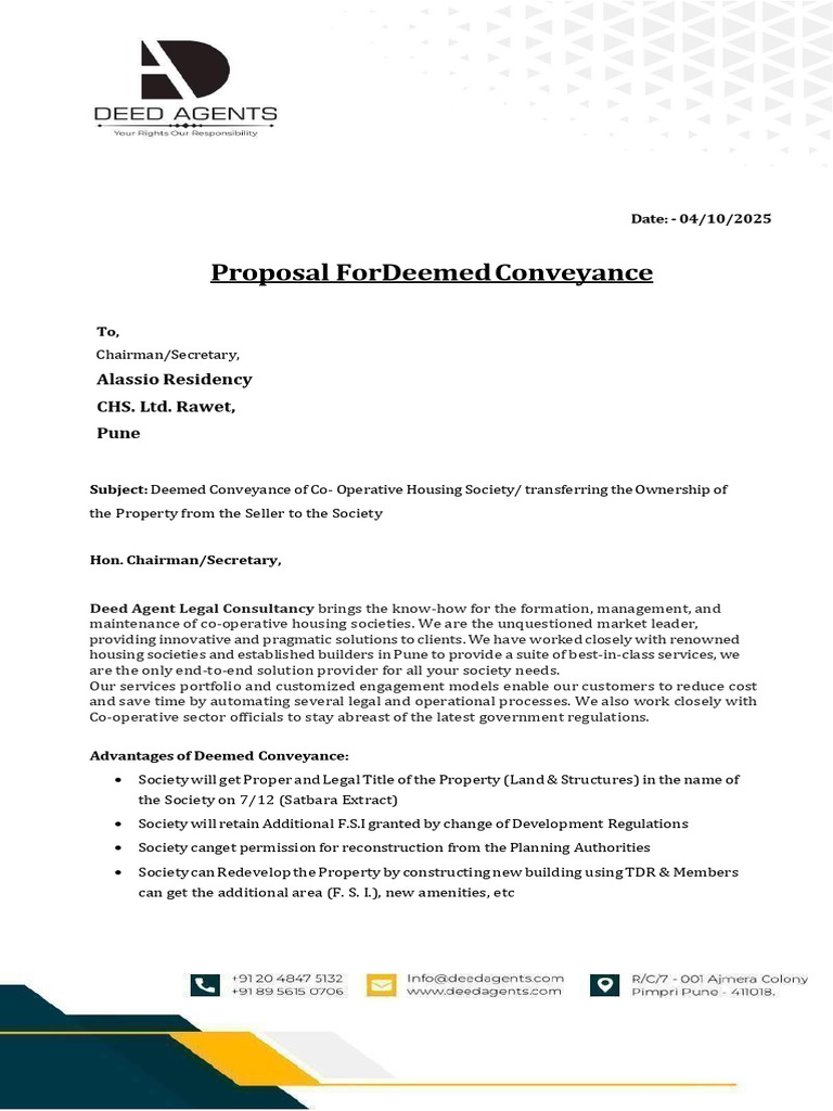 Deemed Conveyance Proposal for Alassio Residency | PDF | Conveyancing ...