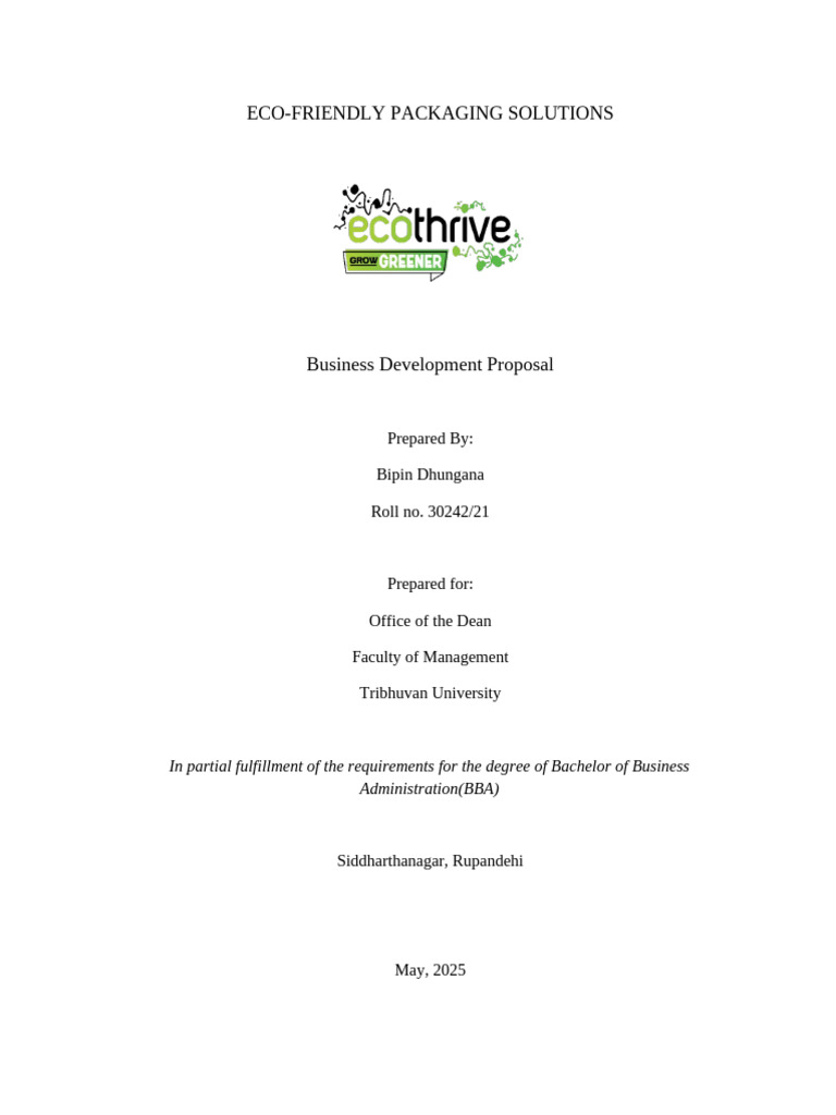 Business Development Proposal for Eco Thrive[1]Dhungana Bipin | PDF ...