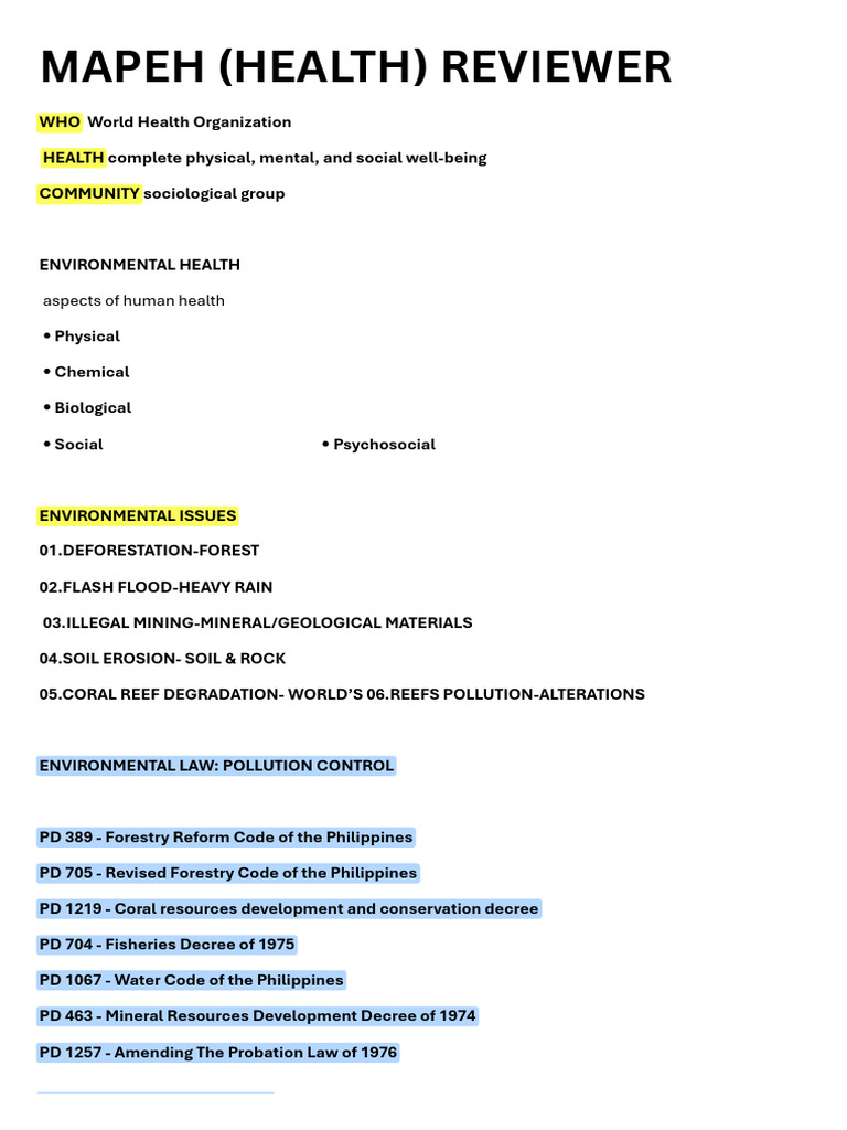 MAPEH Health Reviewer: Environmental Issues | PDF