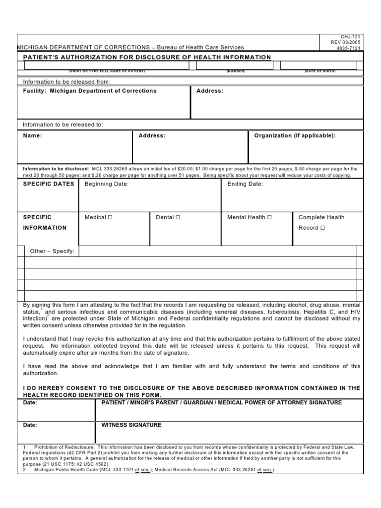 Prisoner Form Medical Mental Health Records | PDF | Confidentiality ...