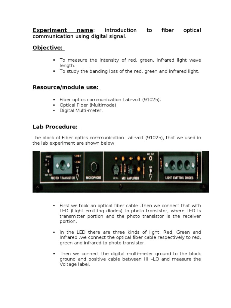 Fiber Optic Communication Experiment | PDF