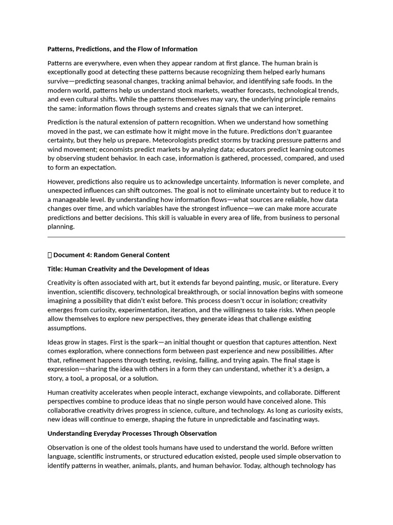 Understanding Patterns and Predictions | PDF | Creativity | Information