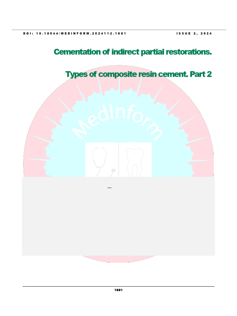 Composite Resin Cements for Indirect Restorations | PDF | Dental ...