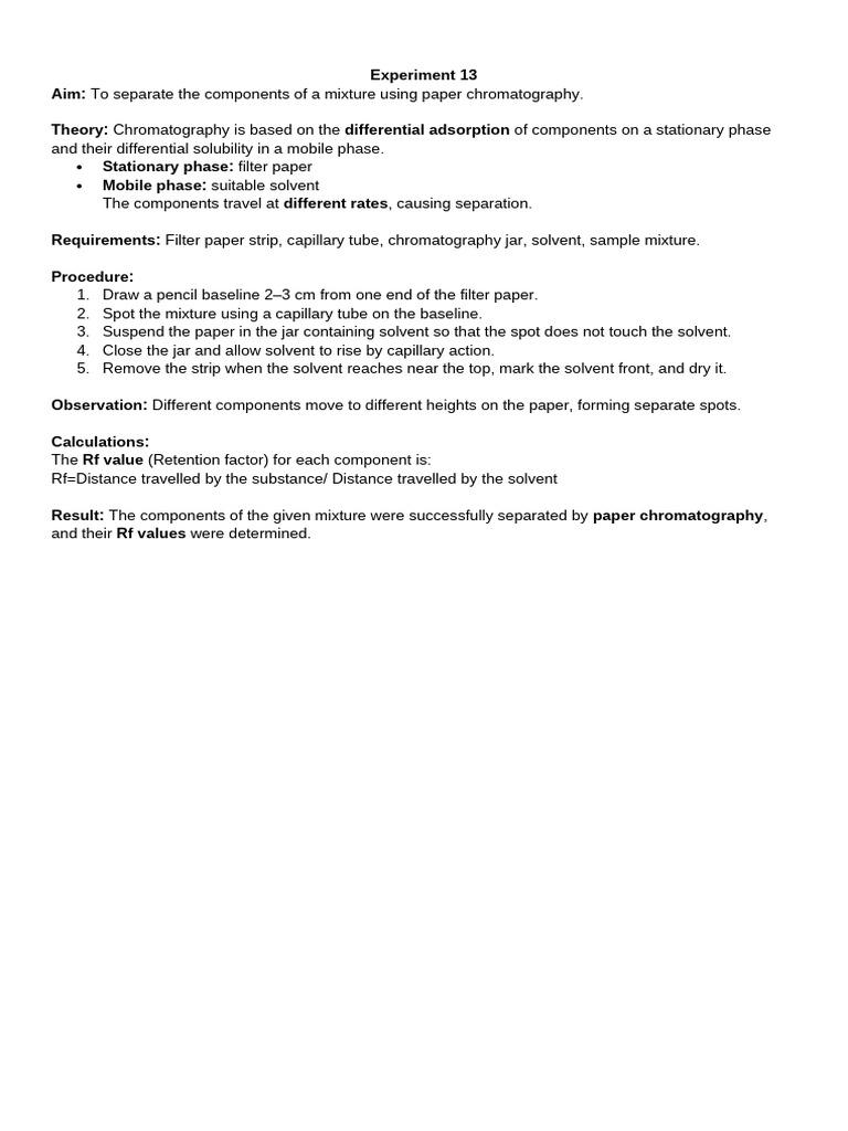 Chromatography (Practical Write-up) | PDF