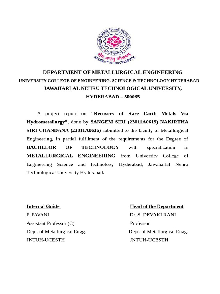 Department of Metallurgical Engineering | PDF