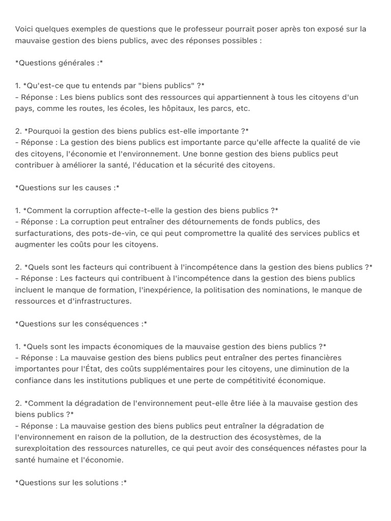 Questions et réponses sur la gestion des biens publics | PDF | la ...