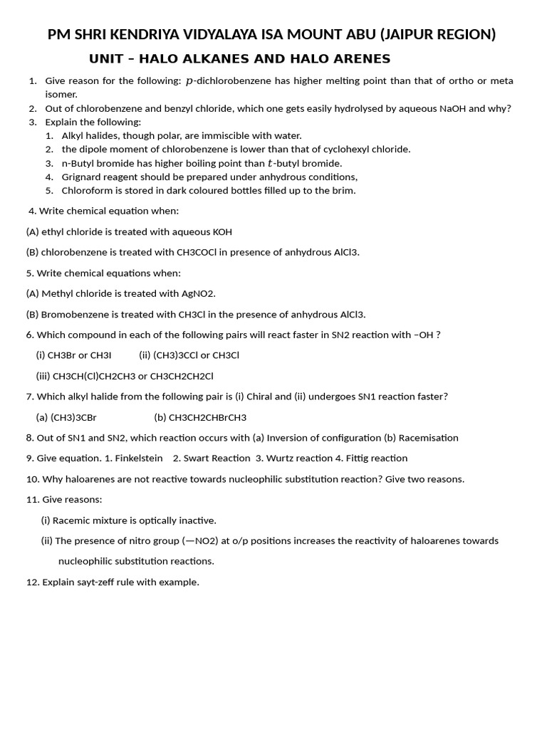 CH. Helo Alkanes and Halo Arenes | PDF