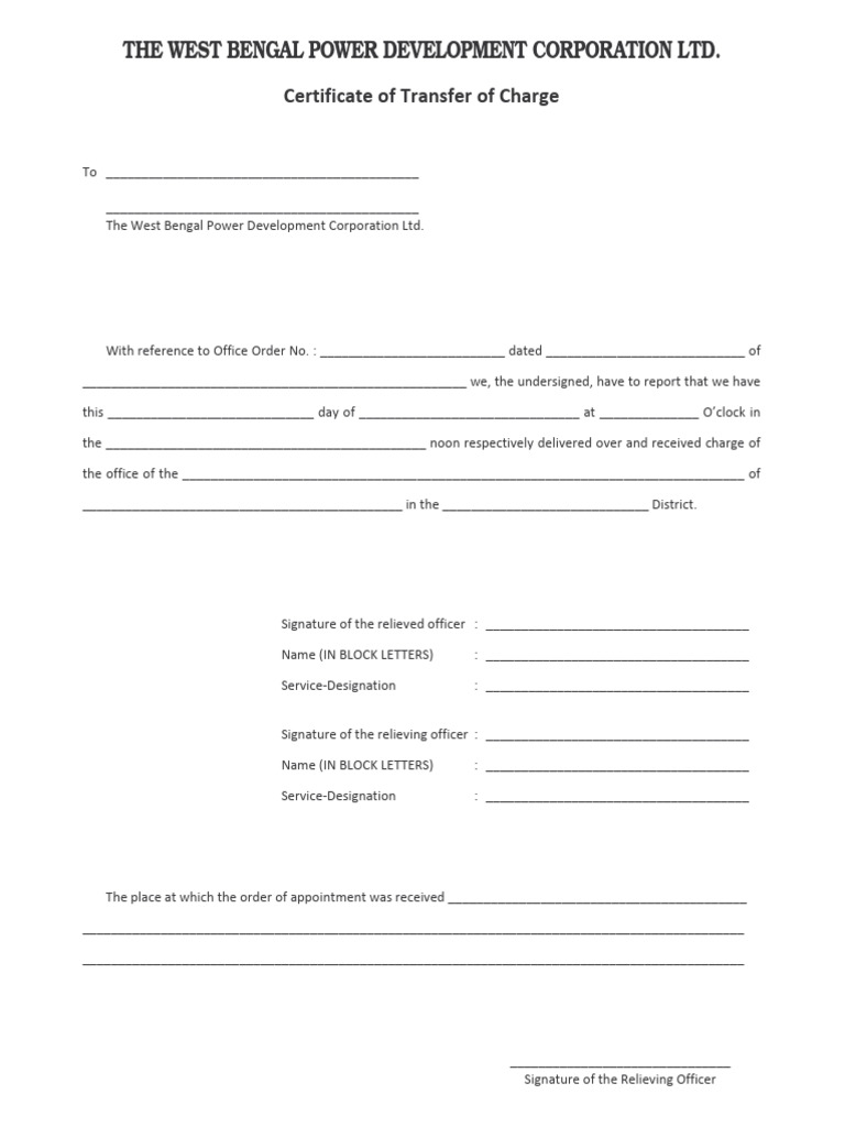 Certificate Transfer of Charge | PDF