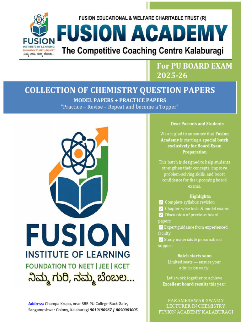 Chemistry Model Papers for PU Exam 2025-26 | PDF | Coordination Complex ...