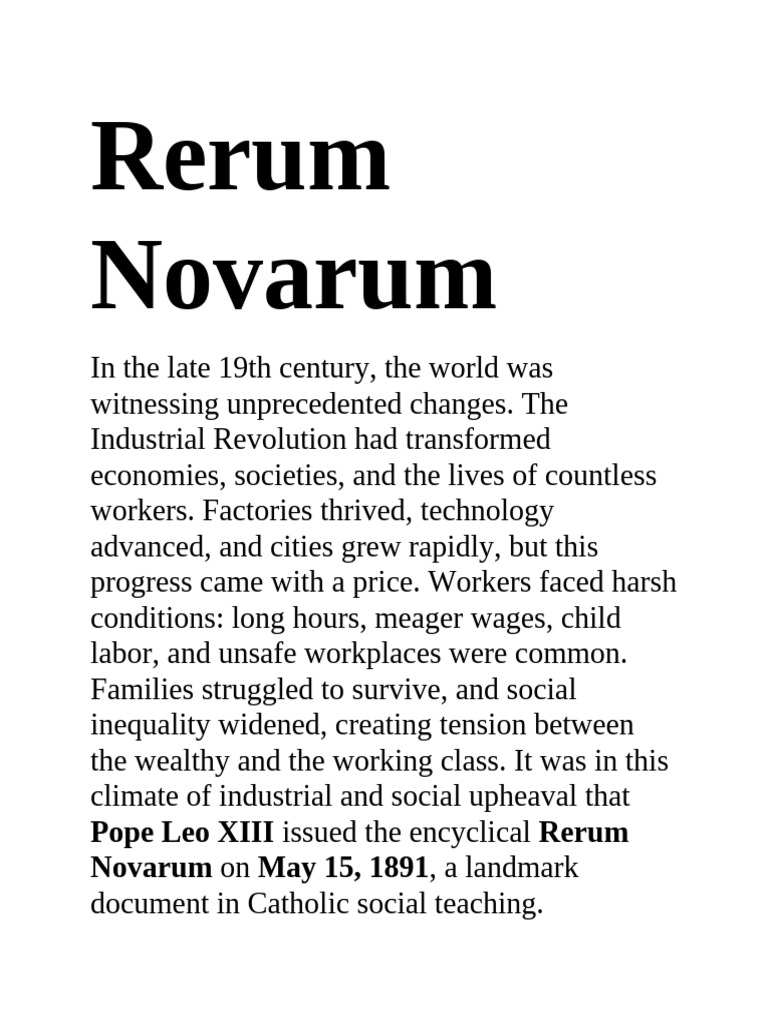 Rerum Novarum Lesson and Test Bank | PDF | Catholic Social Teaching ...