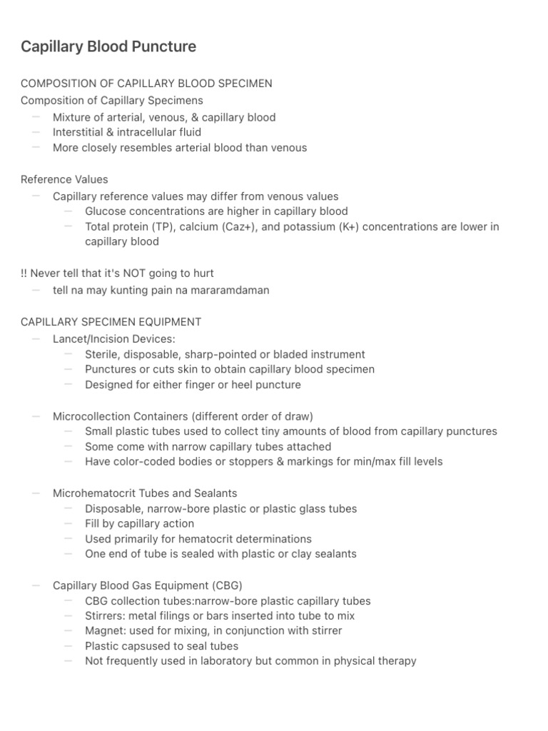 Capillary Blood Puncture | PDF | Capillary | Vein