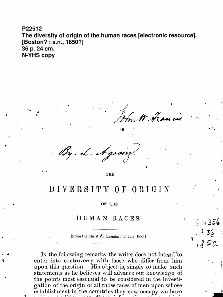The Diversity of Origin of the Human Races American Pamphlets Series 1 ...