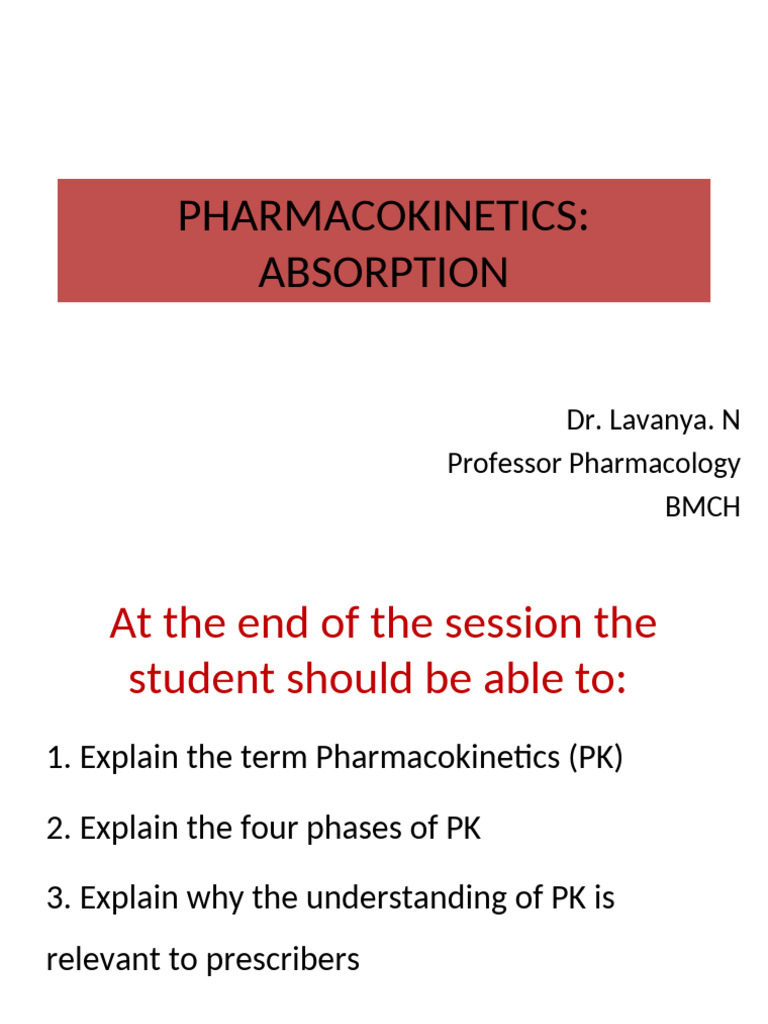 Pharmacokinetics: Drug Absorption Explained | PDF | Bioavailability ...