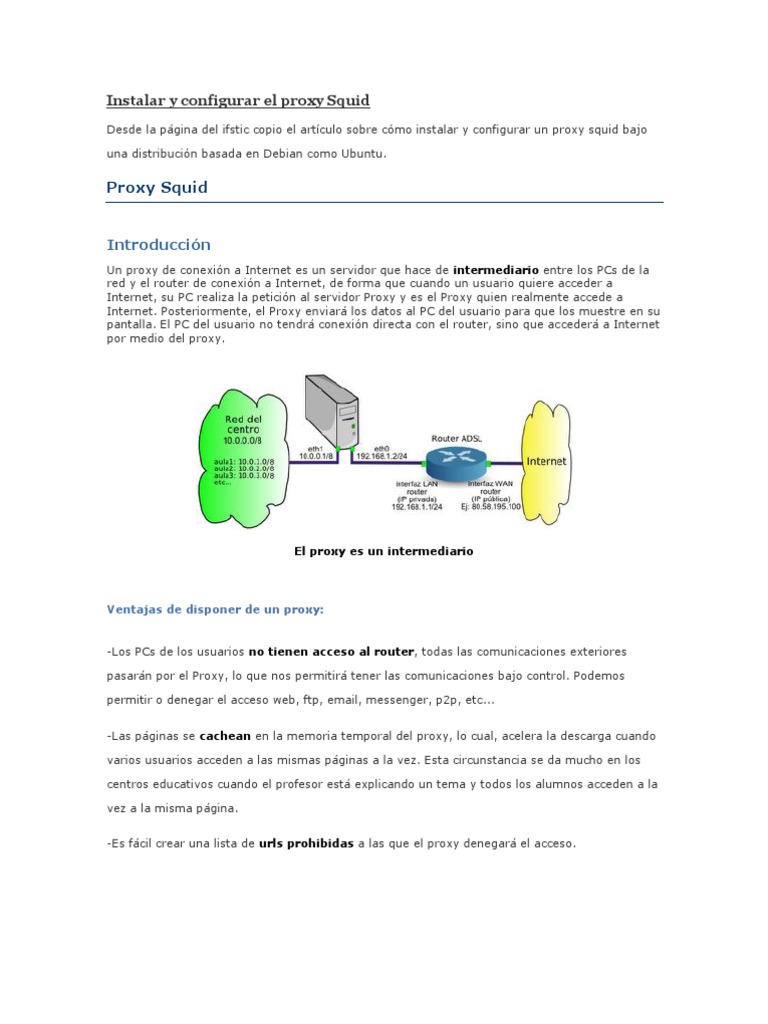 Configurar proxy Squid | PDF | Servidor proxy | Dirección IP