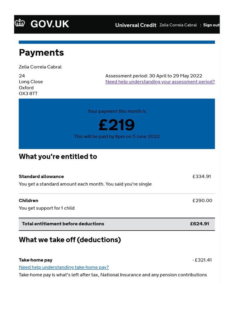 Universal Credit Payment Breakdown Guide | PDF