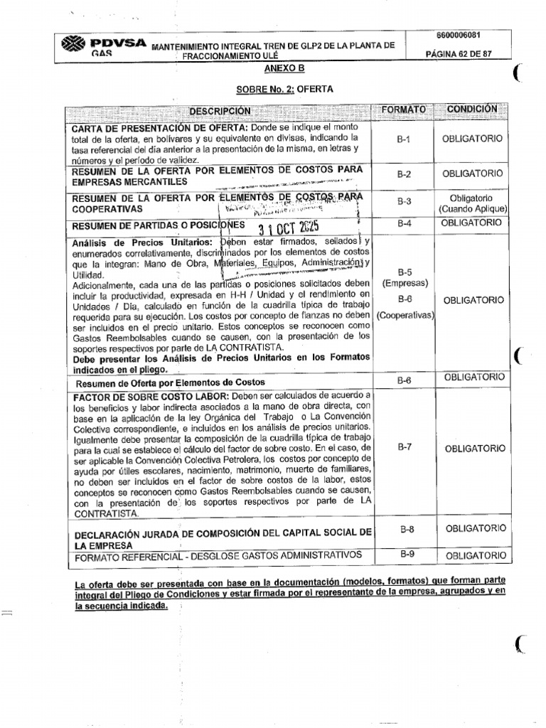 ANEXO B Formatos Entregables Sobre No 2 | PDF