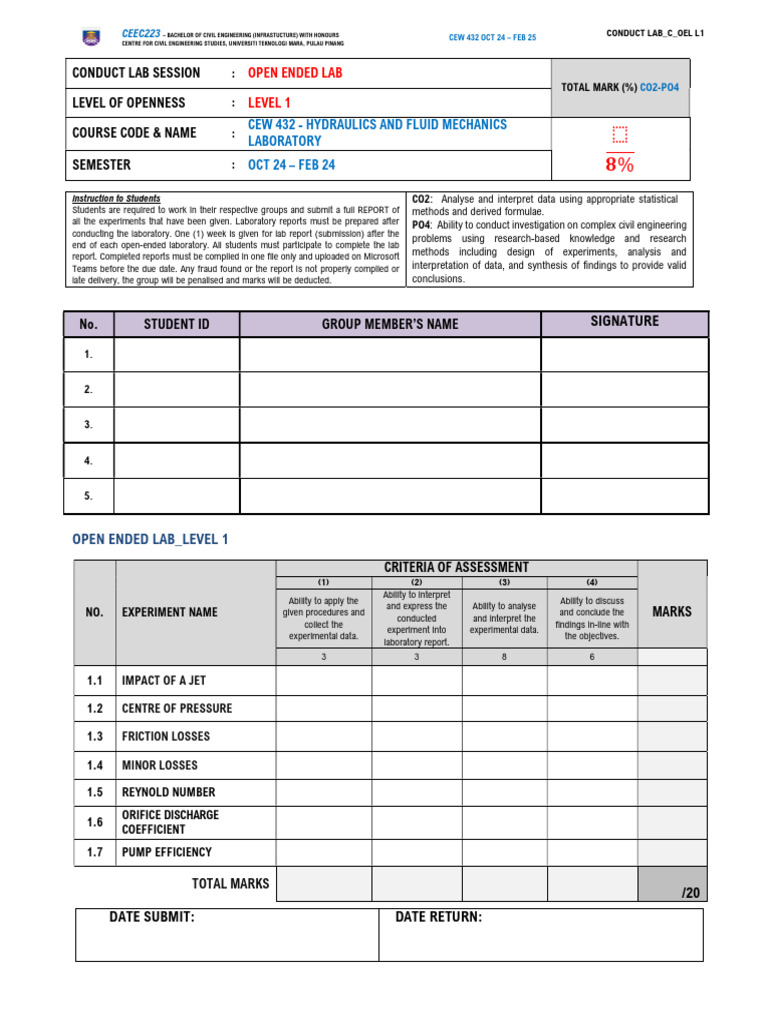 V1 - OEL - L1 - COGNITIVE - COVER LAB REPORT - CEW 432 - OCT24 - Signed ...