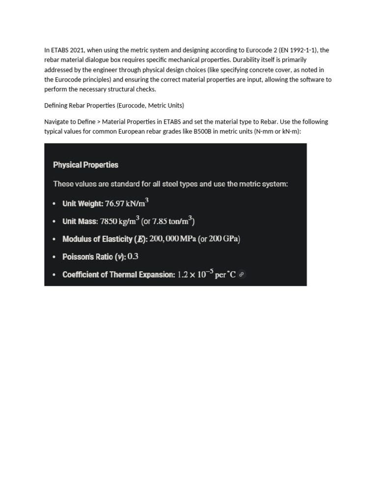 Defining Rebar Properties (Eurocode, Metric Units) | PDF