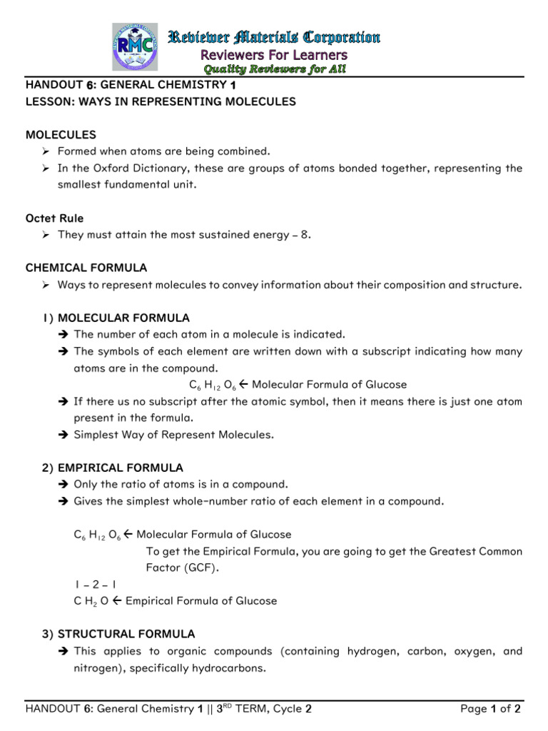General Chemistry 1 - 3rd Term - Handout 6 | PDF