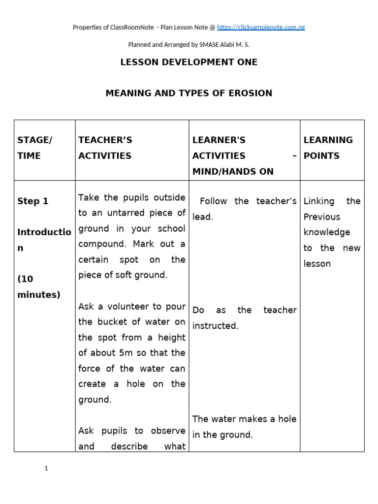 Erosion Lesson Plan for Students | PDF | Education Theory | Teaching