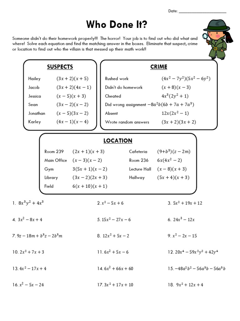 Math Mystery: Solve Equations to Identify Culprit | PDF