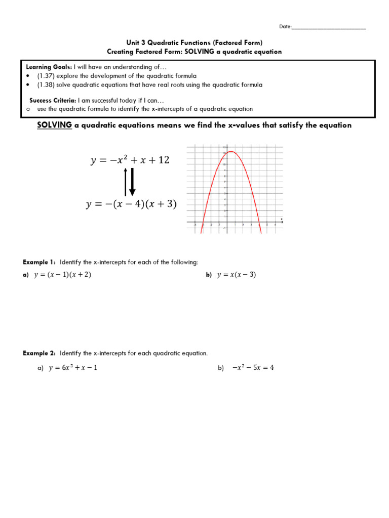 3.07 Factored Form, Quadratic Formula | PDF