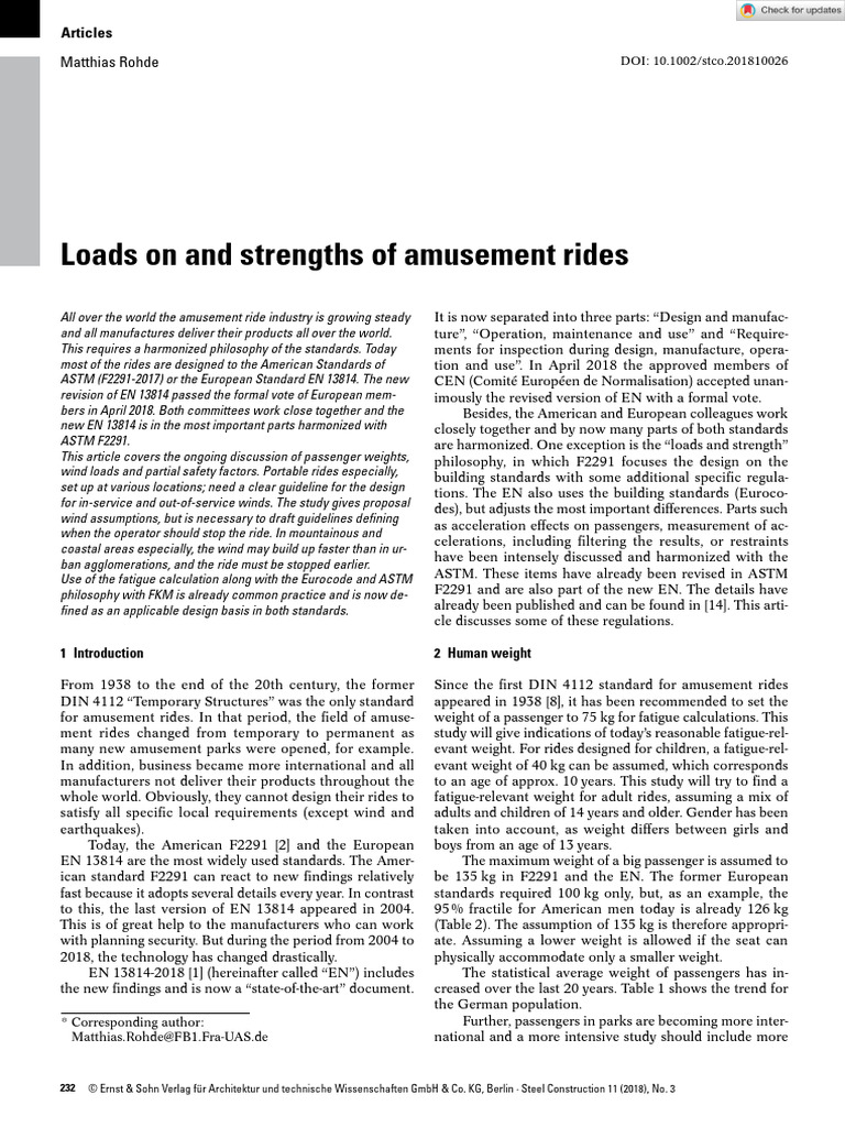 Steel Construction - 2018 - Rohde - Loads On and Strengths of Amusement ...