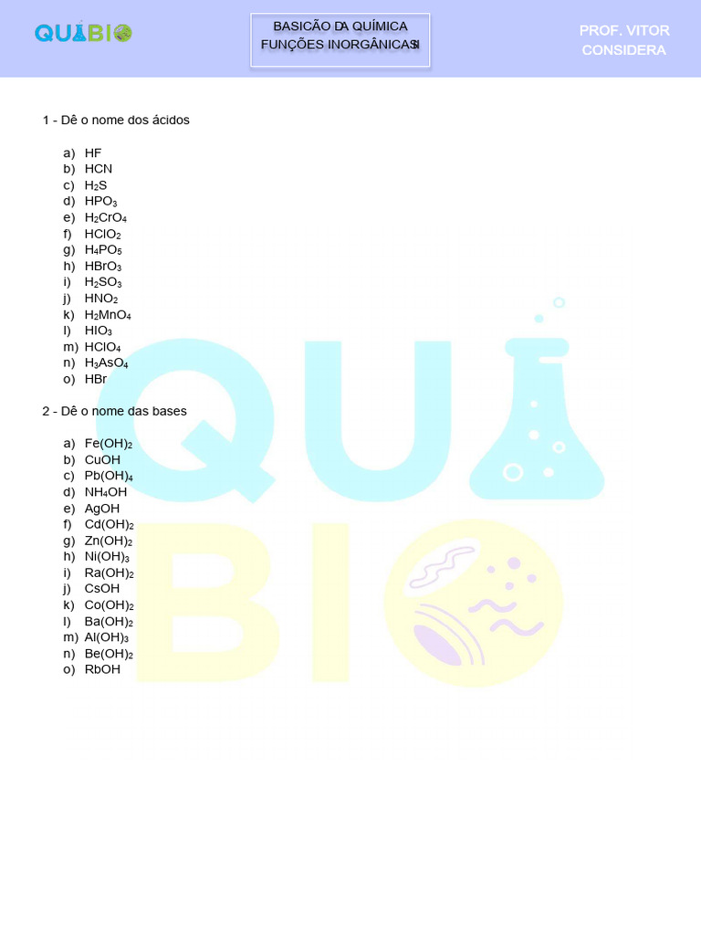 Nomes de Ácidos, Bases e Sais Inorgânicos | PDF | Química Inorgânica ...