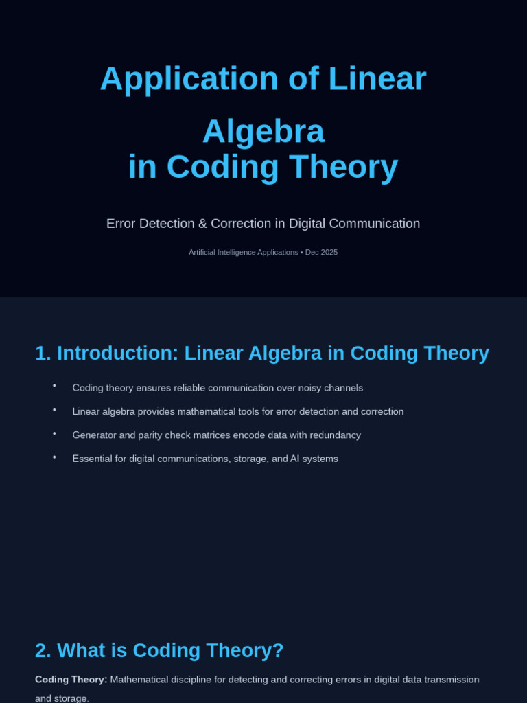 Linear Algebra Coding Theory | PDF | Low Density Parity Check Code ...