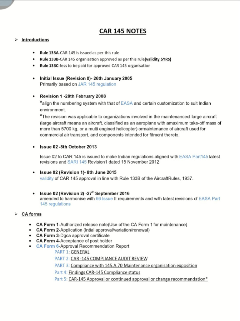 CAR 145 Notes | PDF