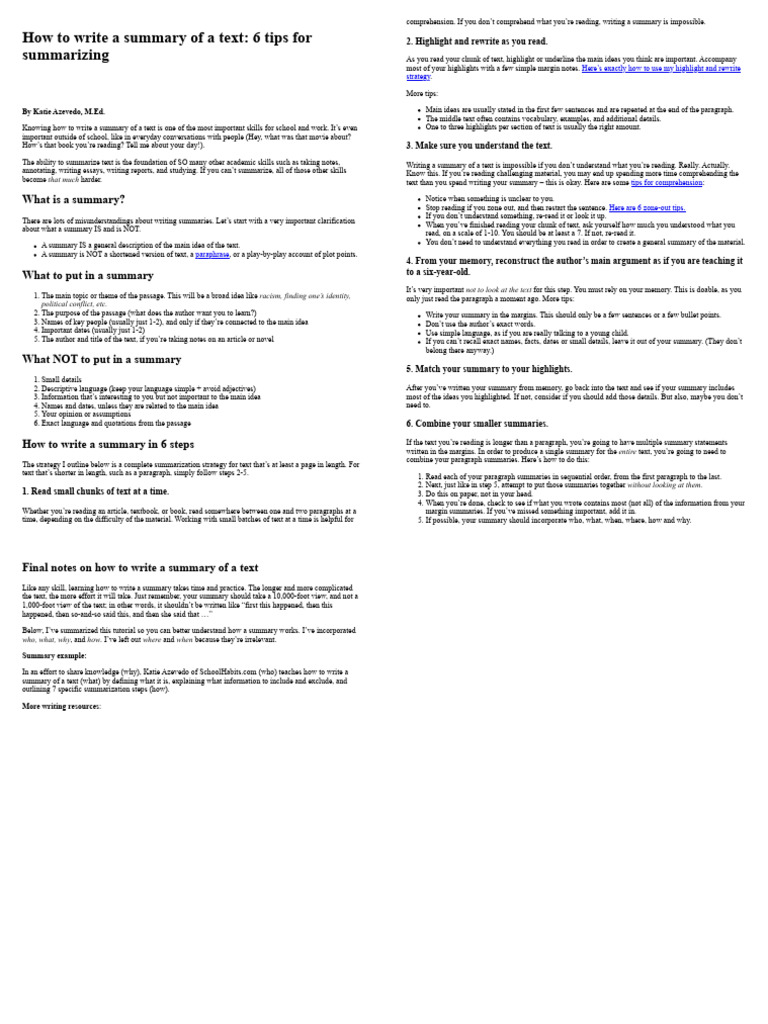 How to write a summary of a text_ 6 tips for summarizing - SchoolHabits ...