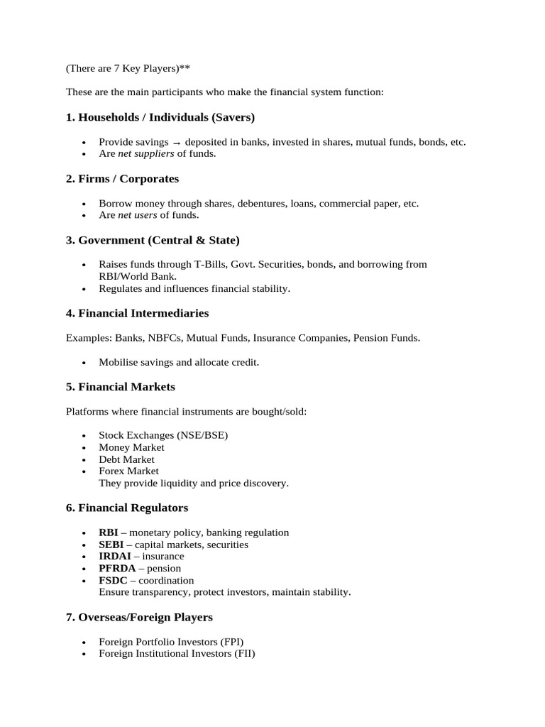 Key Players in Financial Markets | PDF | Securities (Finance ...