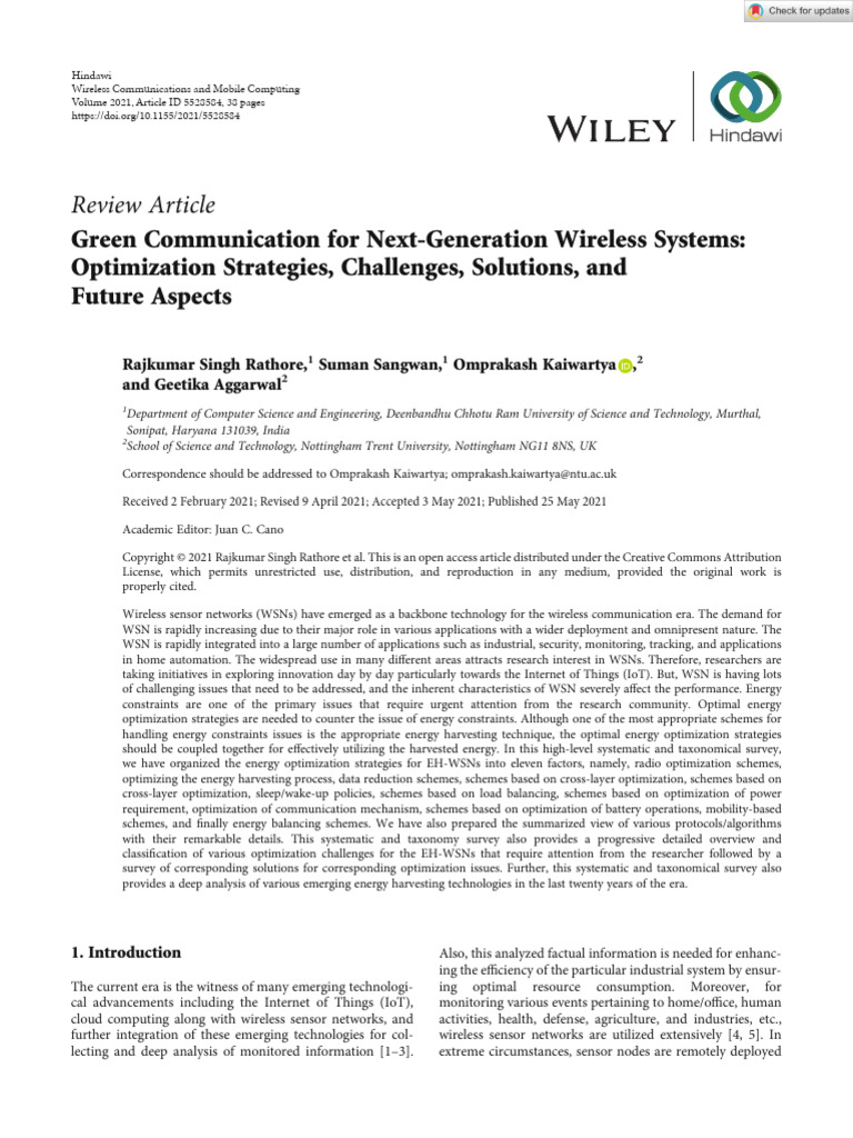 Wireless Communications and Mobile Computing - 2021 - Rathore - Green Communication for Next ...