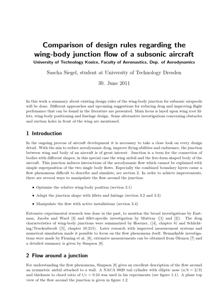 Design Rules Regarding Wing Body Junction Flows | PDF