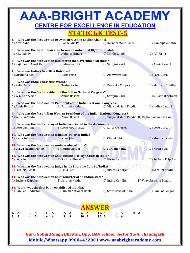 Test-5 Static Gk | PDF
