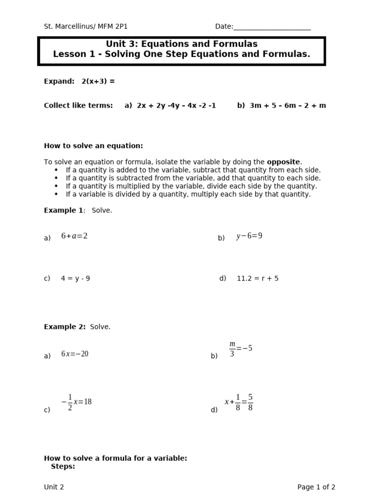 Solving Equations and Formulas Guide | PDF | Equations | Variable ...