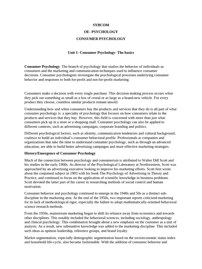 Understanding Consumer Psychology Basics | PDF | Consumer Behaviour ...