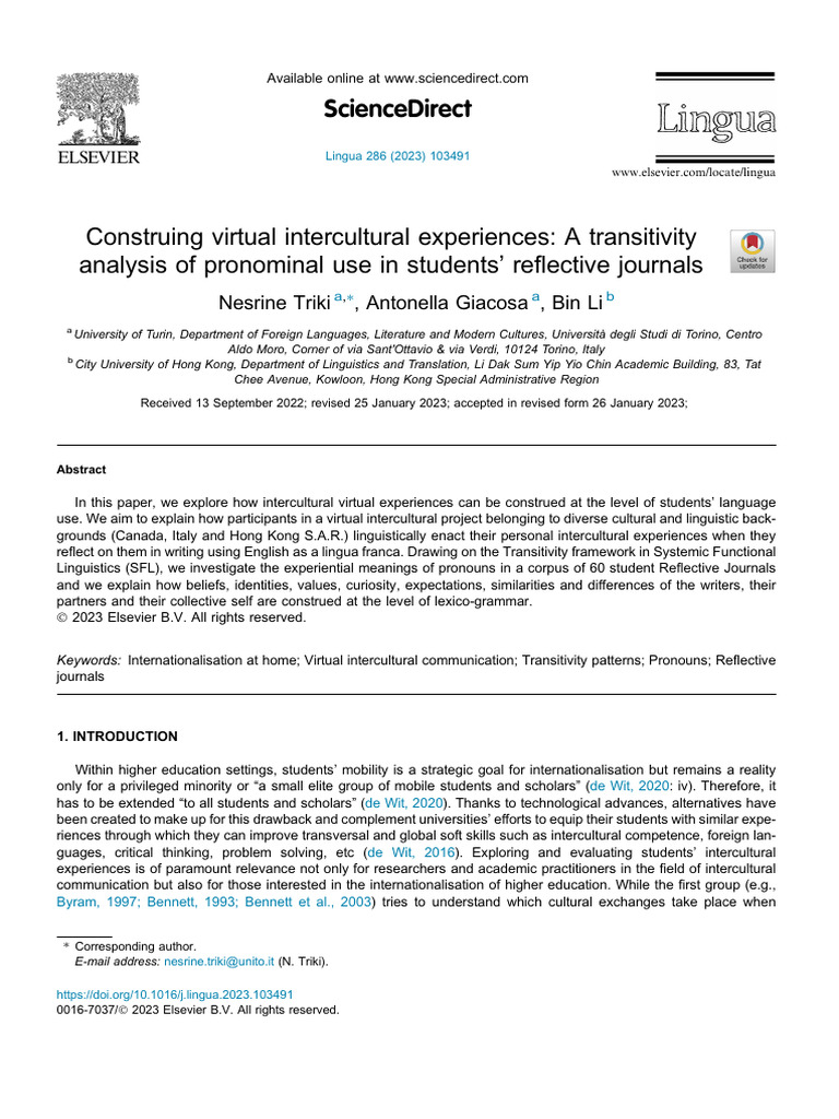 2023 Construing Virtual Intercultural Experiences a Transitivity ...